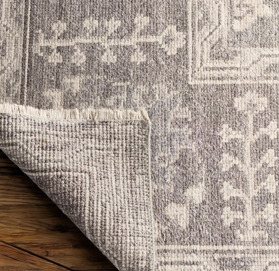 Area Rug for Living Room Gray / Ivory Wool Rug Hand Knot Rug Handmade ...
