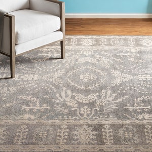 Area Rug for Living Room Gray / Ivory Wool Rug Hand Knot Rug Handmade ...