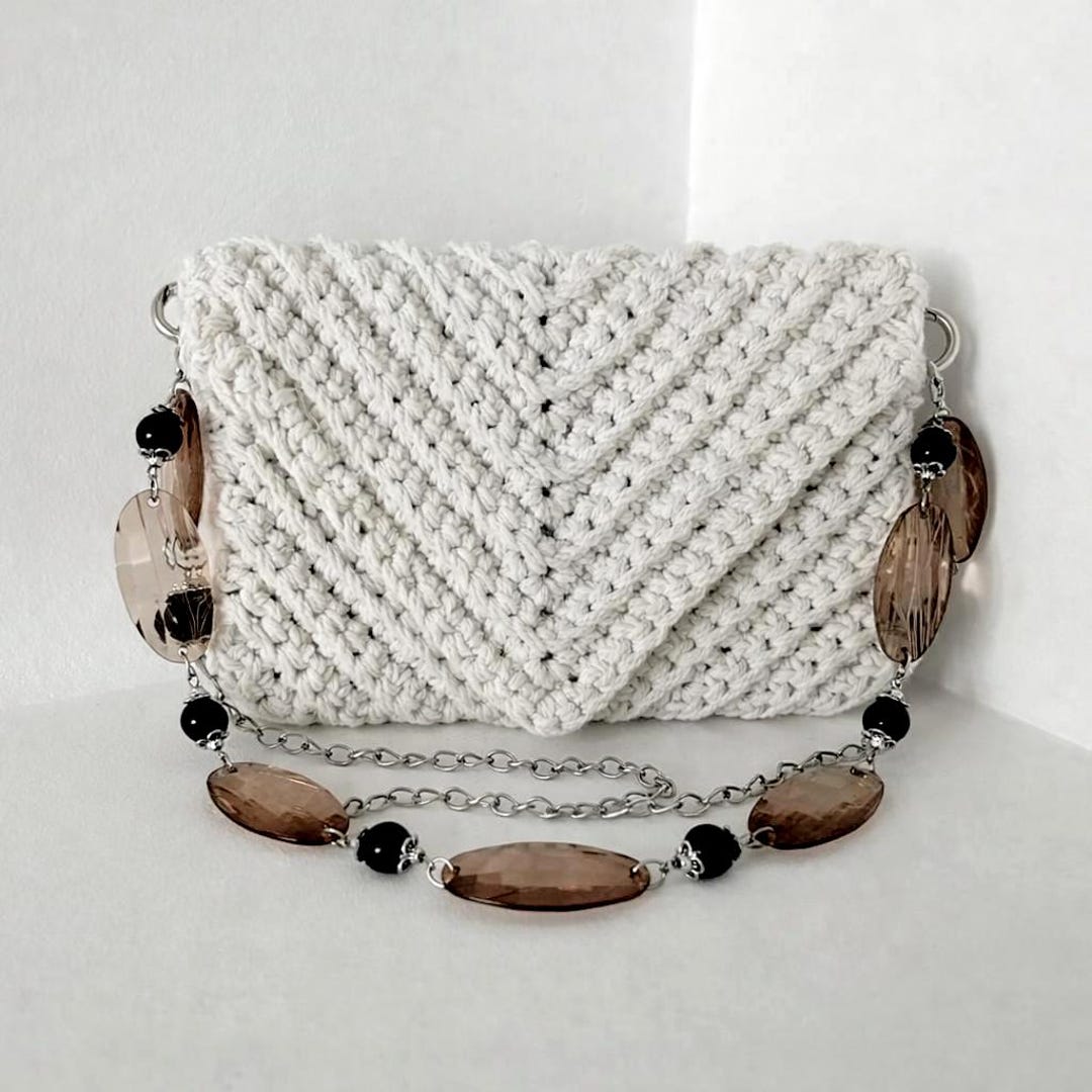 Porcelain Crochet Clutch Bag, Handmade Shoulder Bag With Double Straps ...
