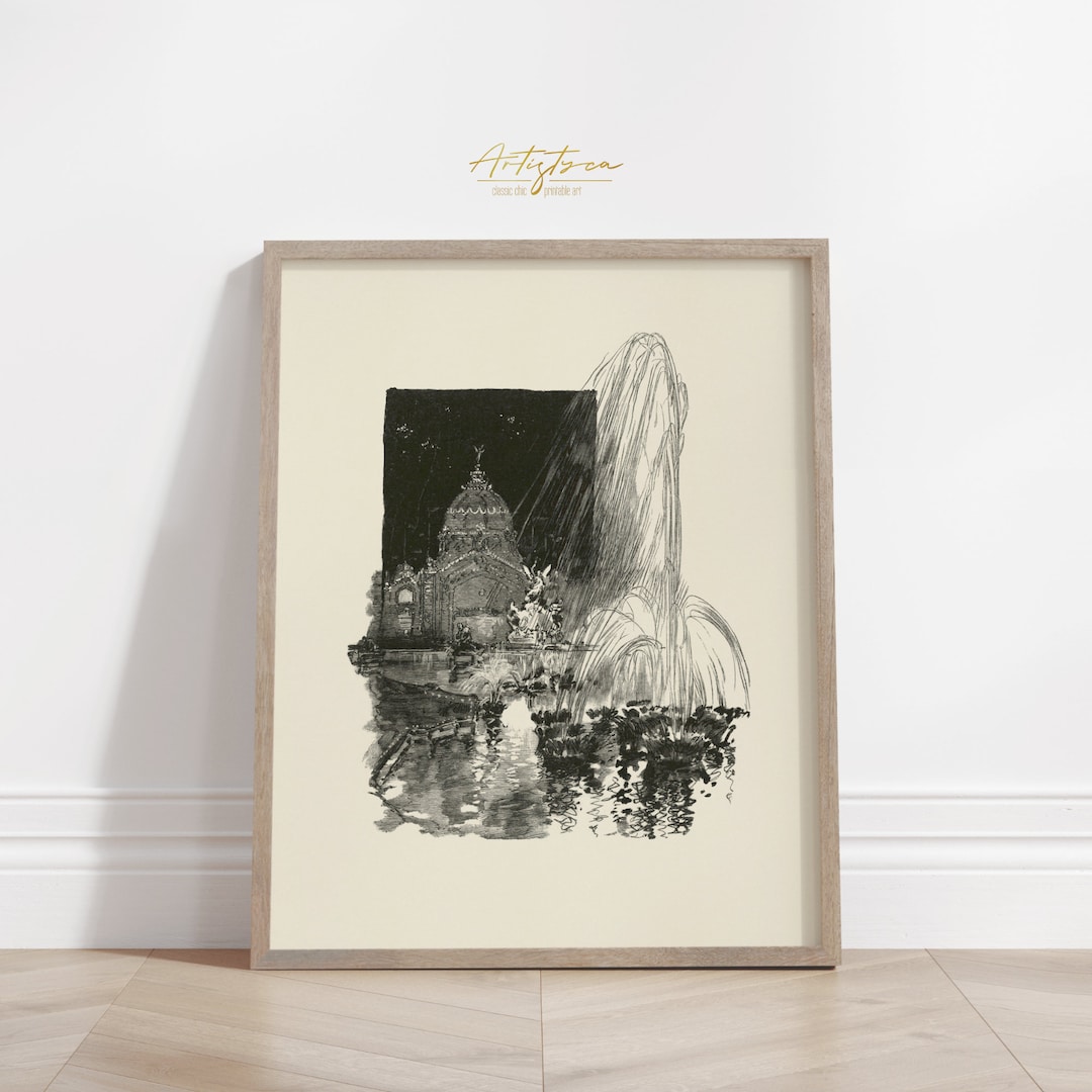 PARIS NIGHT Drawing Wall Art Print, Parisian Cityscape Engraving SKETCH ...