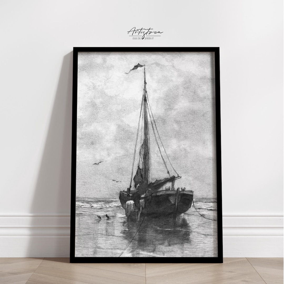 SAILING Boat Print, Vintage Drawing, SAILING Boat Poster, Moody Wall ...