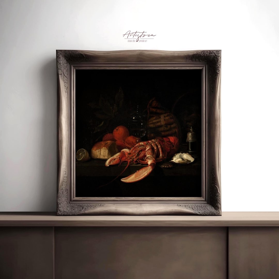 LOBSTER Moody Wall Art Victorian Painting Digital Square Print KITCHEN ...