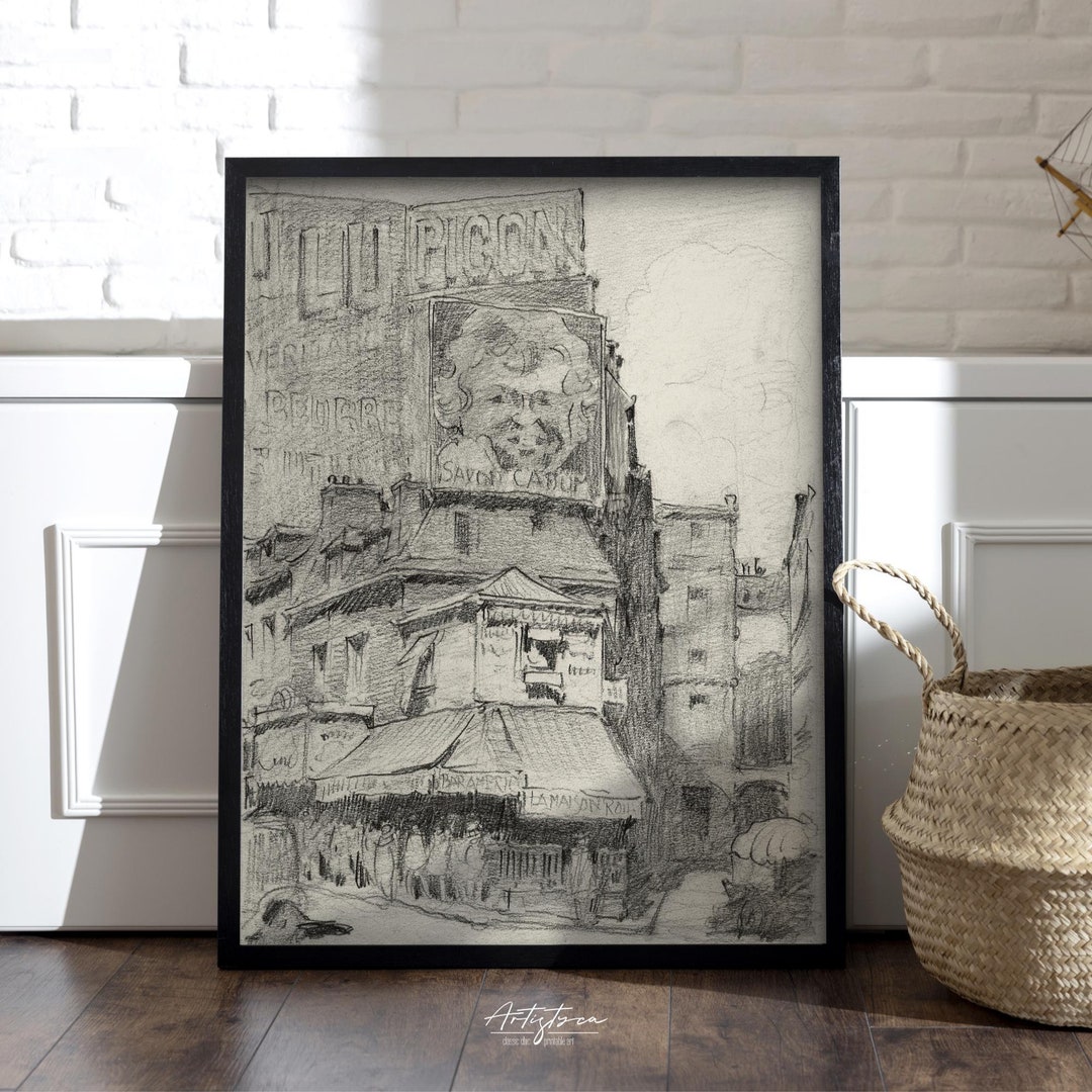 PARIS Street View Wall Art, Old PENCIL SKETCH, Parisian Cityscape ...