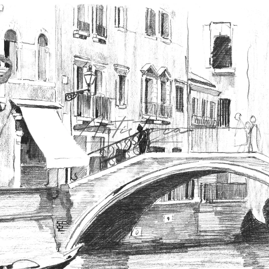 VENICE Vintage Pencil SKETCH Wall Art, ITALY Architecture Digital ...