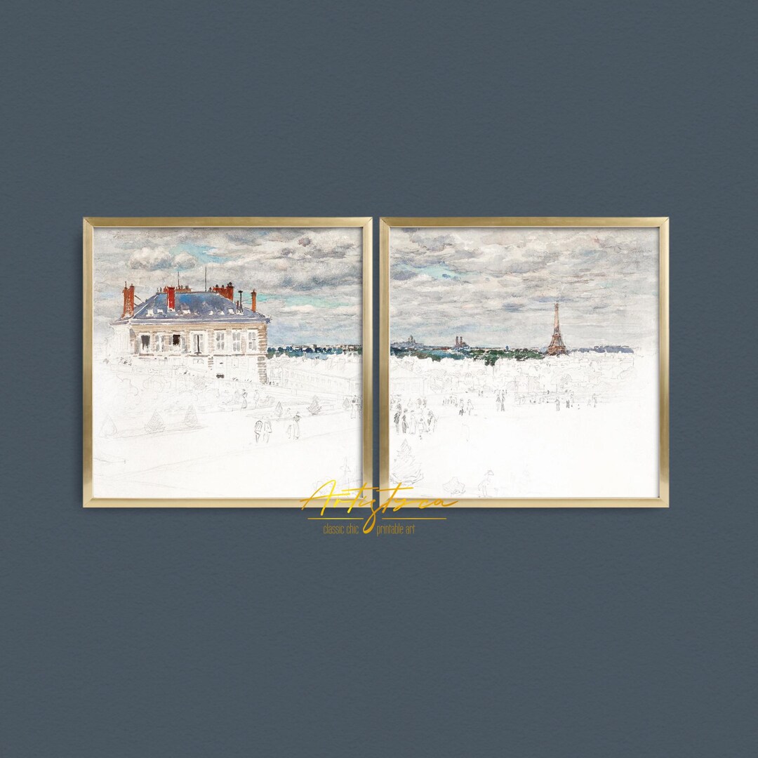 PARIS Skyline Wall Art, Print Set of 2, PARIS Vintage Drawing, PARIS ...