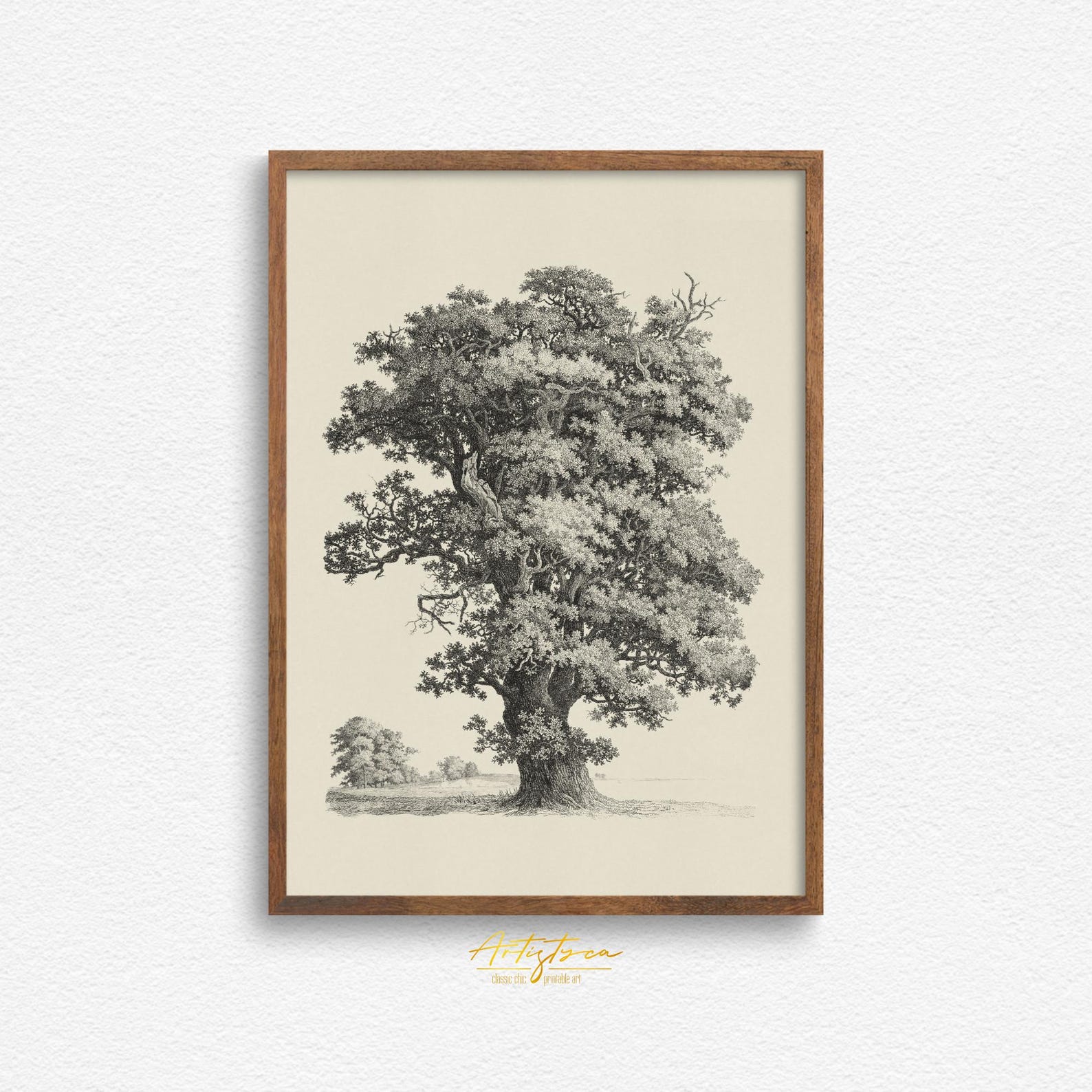 OAK Trees Wall Art 2 Matching Print Set TREE Digital SKETCH Cottage ...