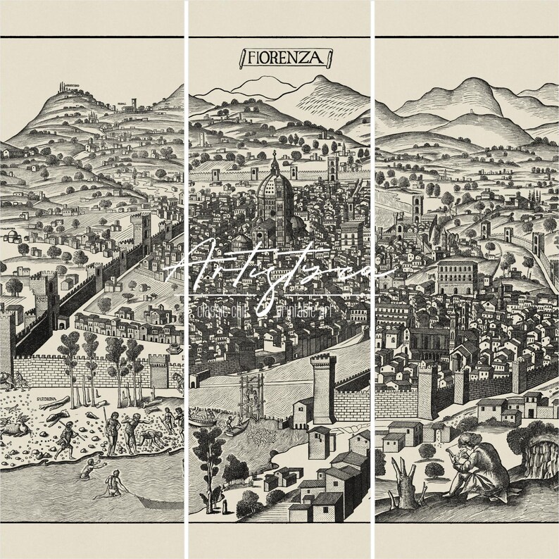 FLORENCE Ancient MAP Florence Map Wall Art 3 Digital Prints ITALIAN ...