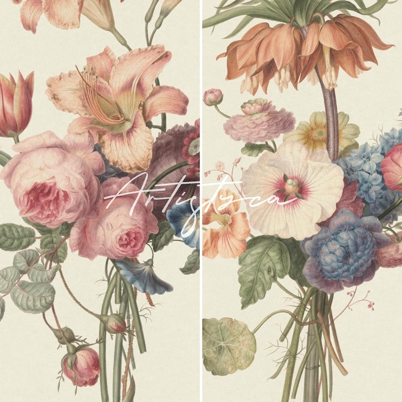 Spring Flower BOUQUET, Vintage Wall Art, Floral Gallery Set, 2 Print ...