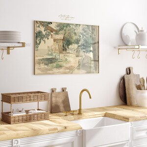 COUNTRY Landscape Vintage WATERCOLOR Digital Print, Rustic Cottage ...