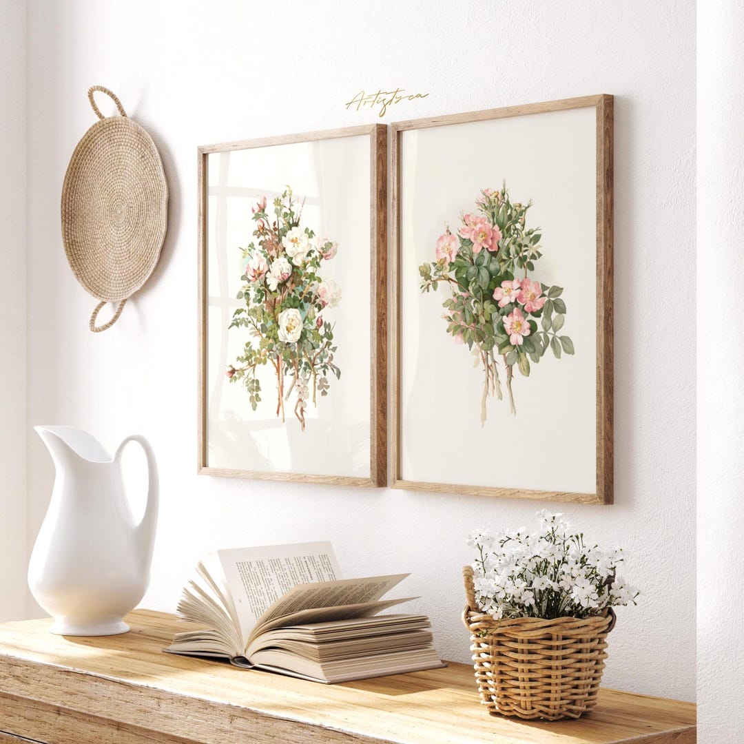 Spring Flower BOUQUET, 2 Matching Print Set, Spring Wall Art, COTTAGE ...