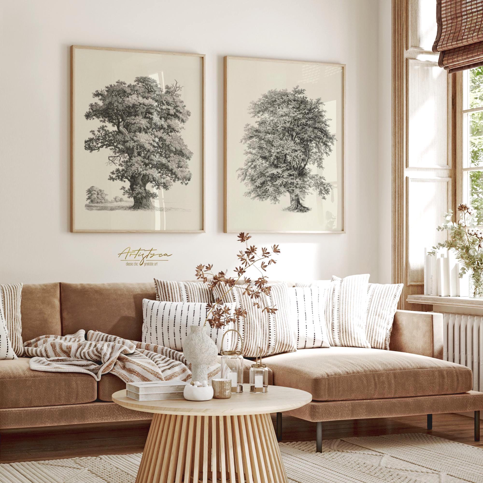 OAK Trees Wall Art 2 Matching Print Set TREE Digital SKETCH Cottage ...