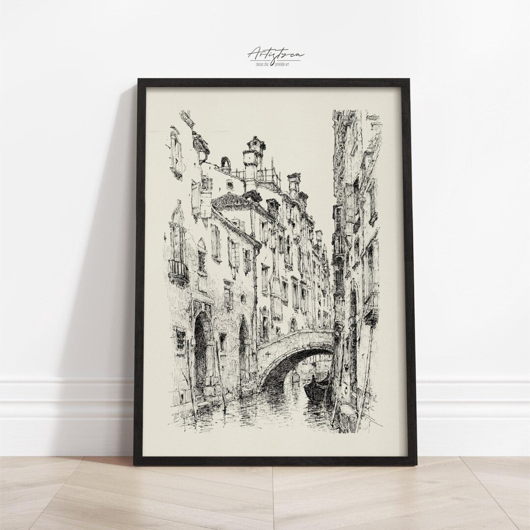 VENICE ITALY Drawing Wall Art PRINT, Venetian Cityscape Digital Home ...