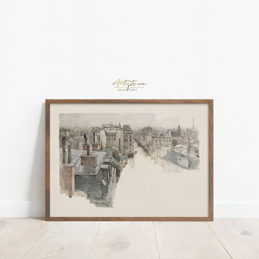 PARIS Cityscape WATERCOLOR Vintage Sketch Print, Parisian Skyline ...