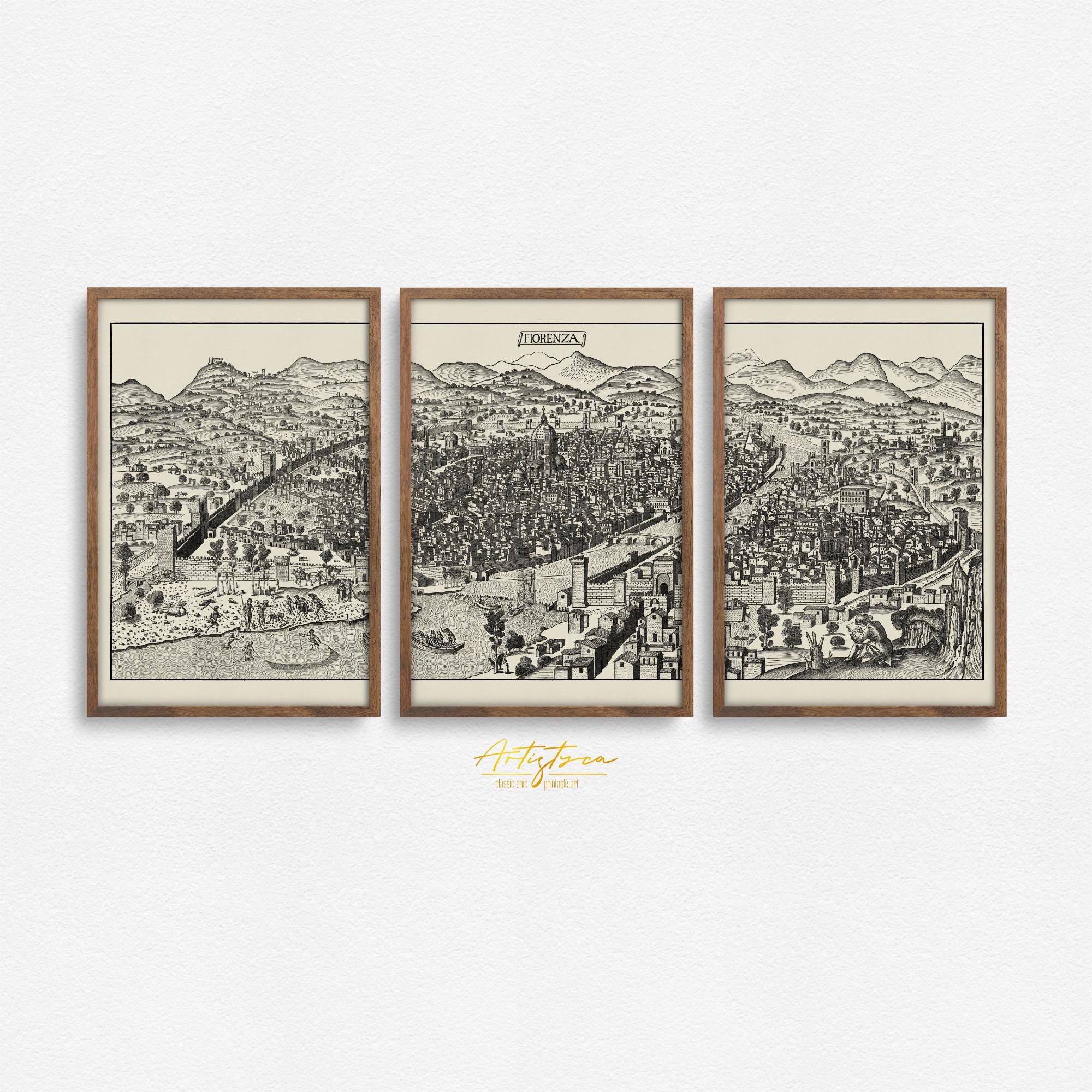 FLORENCE Ancient MAP Florence Map Wall Art 3 Digital Prints ITALIAN ...