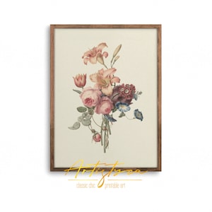 FLOWERS BOUQUETS Vintage Art, Floral Bunches ROSES Poster, 2 Prints Set ...