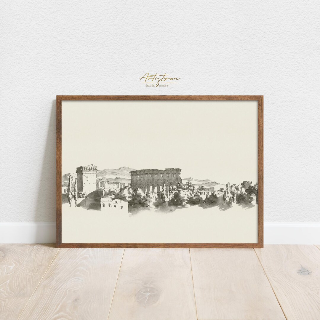 ROME Colosseum Skyline Italian Wall Art Vintage Watercolor COLOSSEUM ...