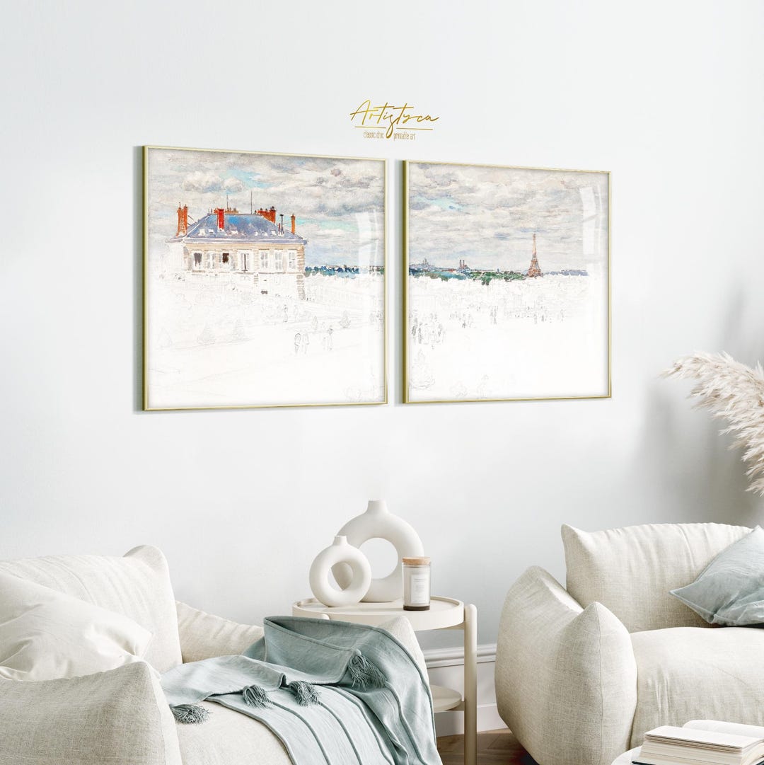 PARIS Skyline Sketch Neutral Gallery Set Vintage Wall Art 2 SQUARE ...