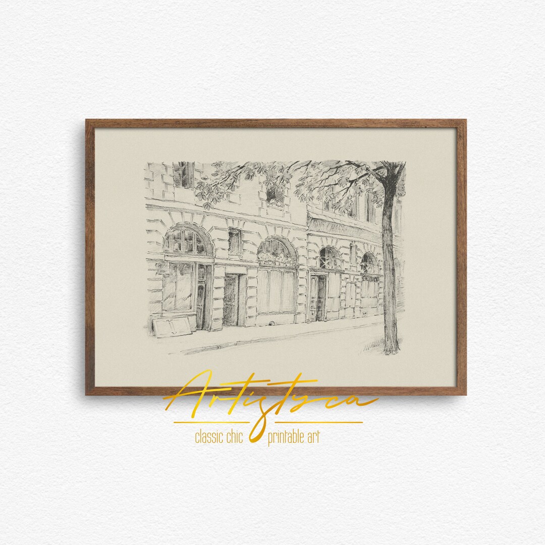 PARIS Street View Digital PENCIL Drawing Print, French Sketch Wall Art ...
