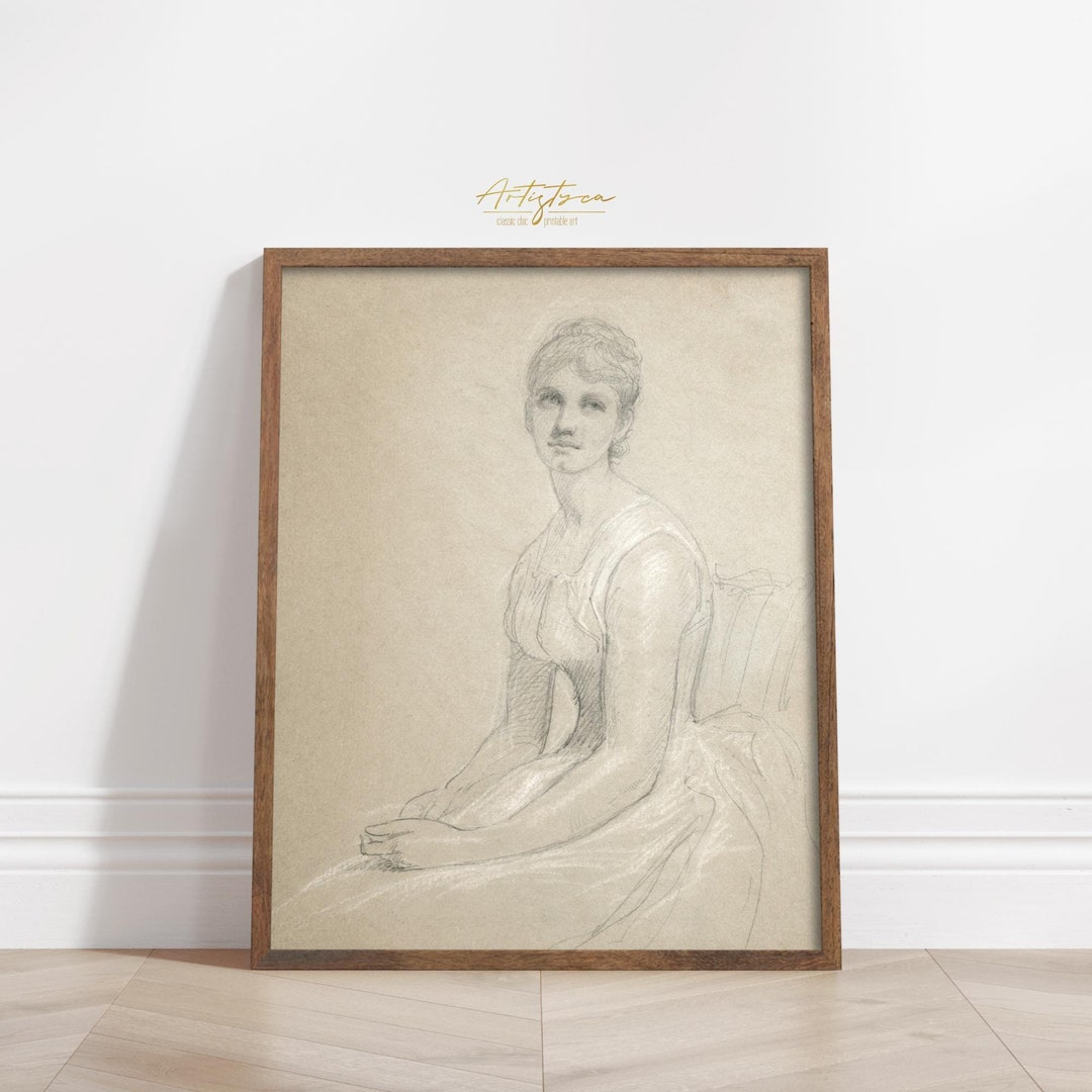 ELEGANT WOMAN Vintage Digital SKETCH Wall Art Print, Lady Portrait ...