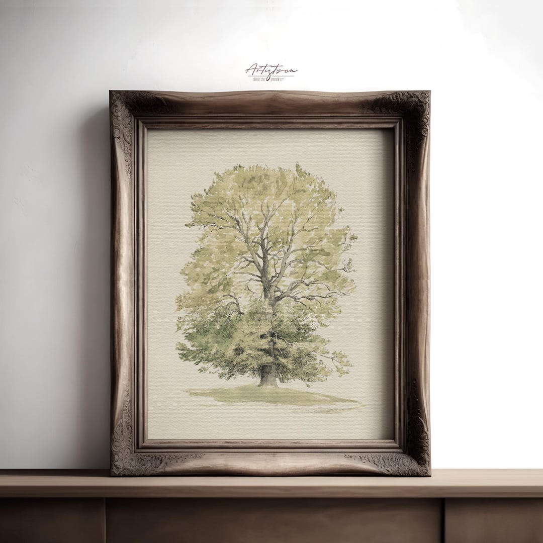 TREE Vintage Wall Art, TREE Drawing Print, Tree Watercolor Poster ...