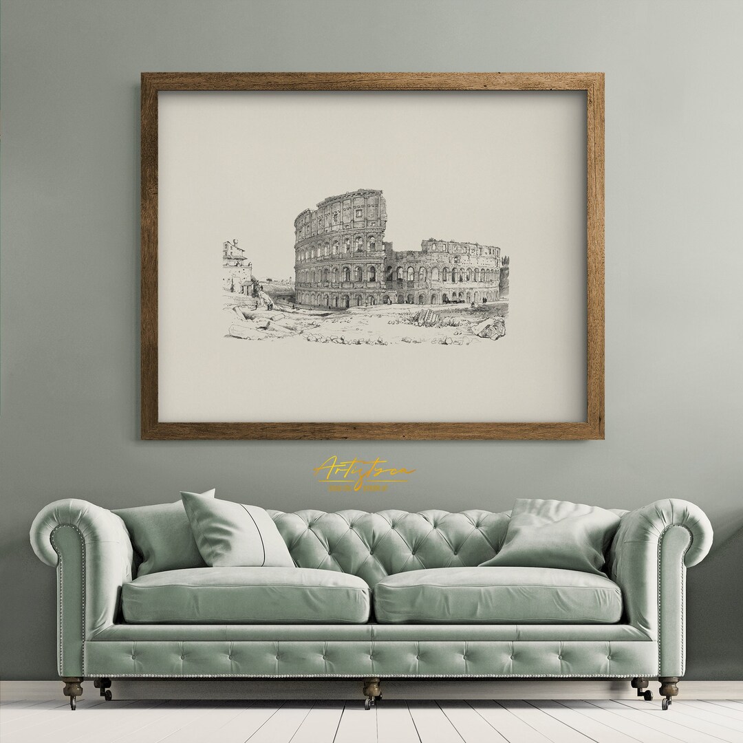 ROME COLOSSEUM DRAWING Art, Architecture Print, Line Art, Engraving Art ...