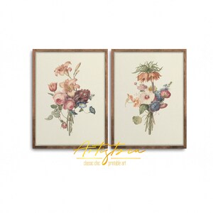 FLOWERS BOUQUETS Vintage Art, Floral Bunches ROSES Poster, 2 Prints Set ...