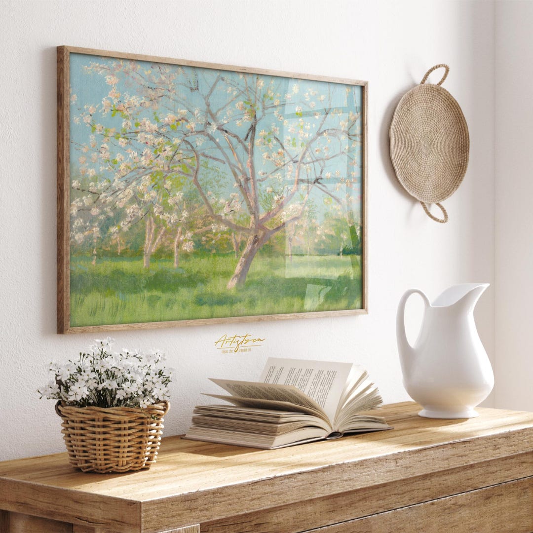 SPRING TREE Digital Wall Art, Spring Tree Vintage Painting PRINT ...
