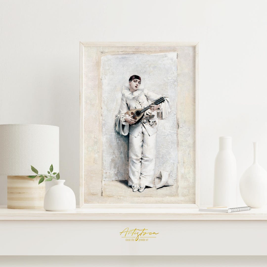 FRENCH PIERROT Digital Wall Art PRINT, Mute Neutral Carnival French ...