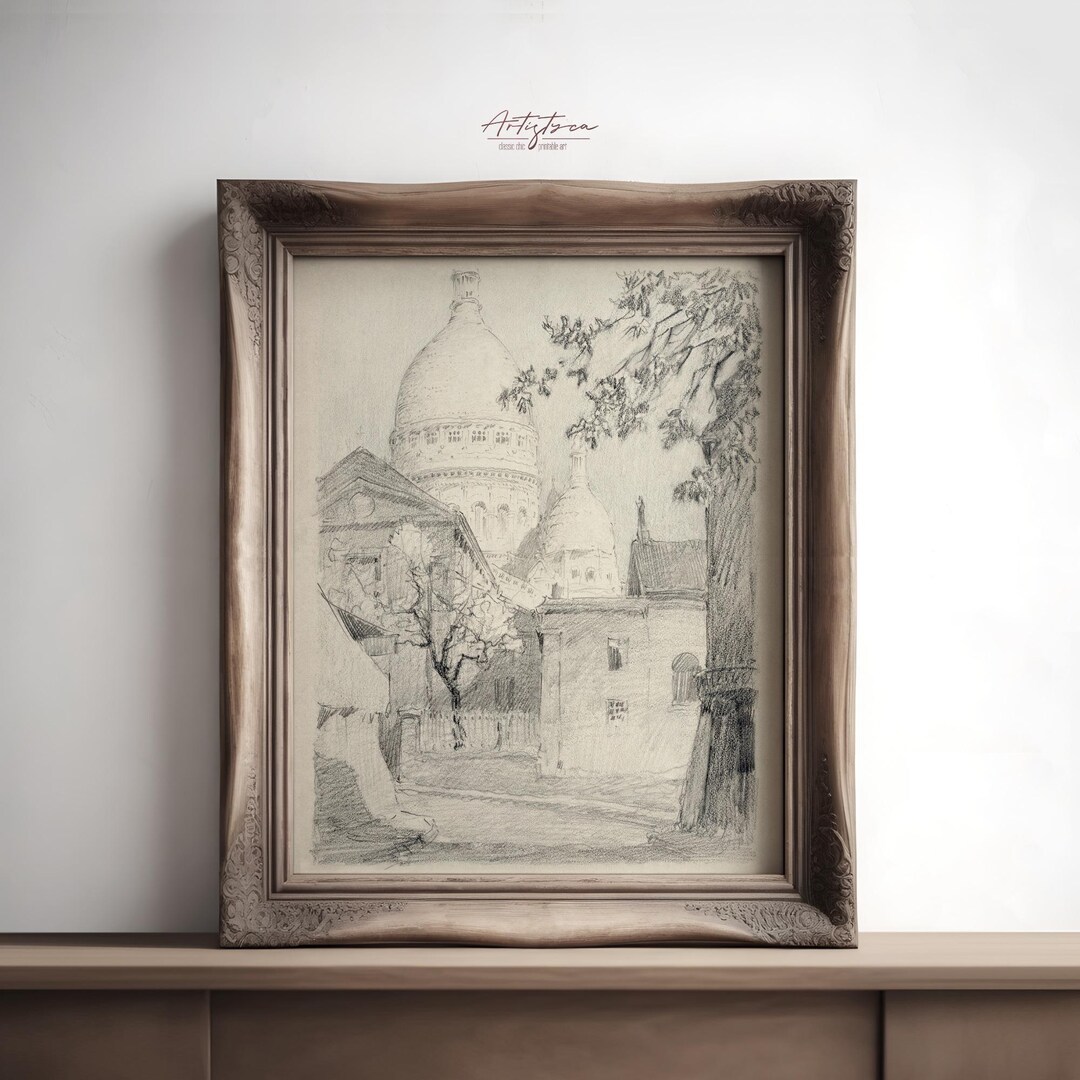 PARIS CITYSCAPE Digital DRAWING Wall Art Print, Parisian Street View ...