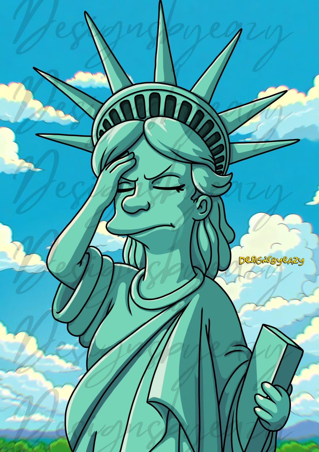 Statue of Liberty Facepalming, Funny, Satire, Wishing Card Design ...