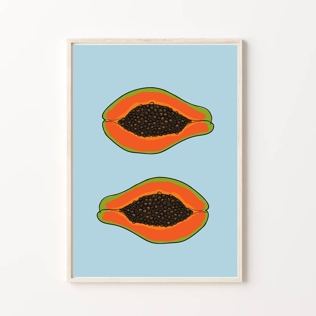 Papaya Poster, Food Print, Fruit Wall Art, Kitchen Decor, Tropical ...