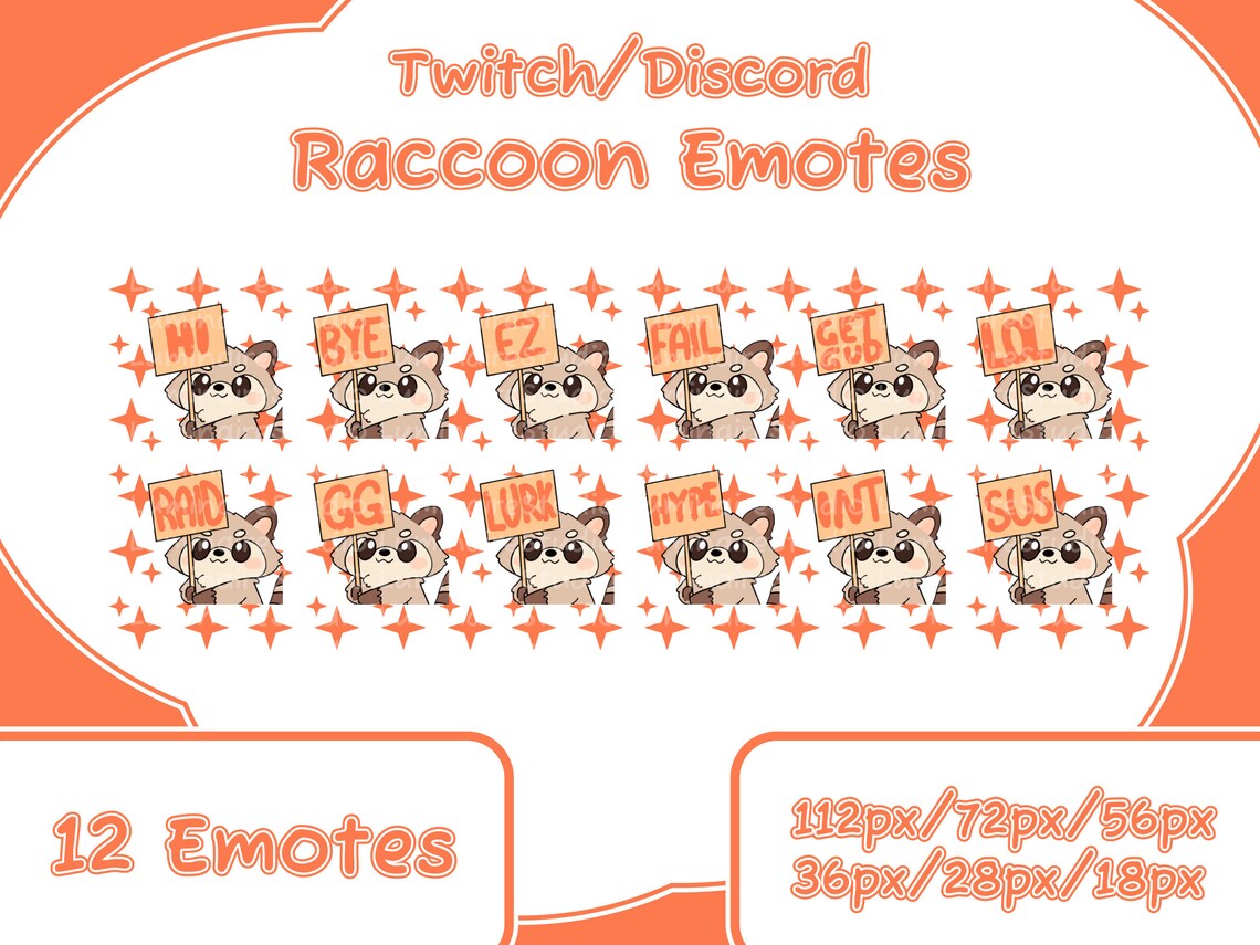 12 Raccoon Holding Sign Emotes for Twitch Streamers, Discord, Youtube ...
