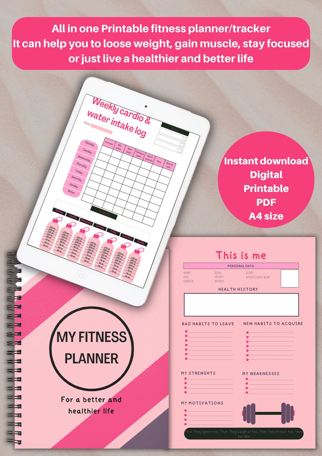 Fitness Planner Weight Loss Tracker Fitness Tracker Meal - Etsy