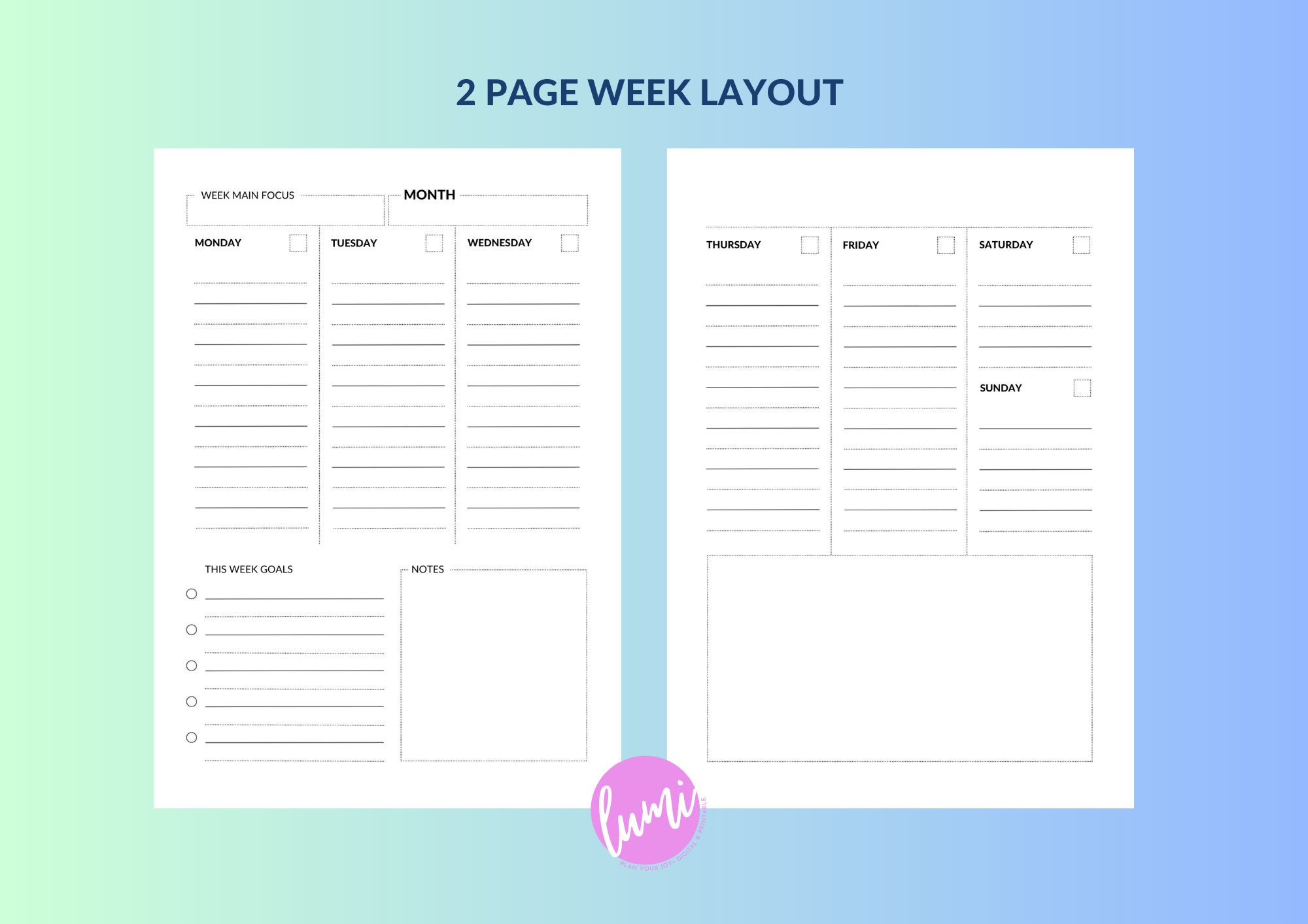 Minimalist Planner Set Undated and Printable, Day Layouts, Week Layouts ...