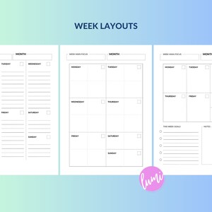 Minimalist Planner Set Undated and Printable, Day Layouts, Week Layouts ...