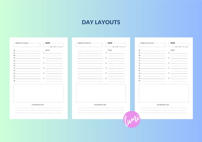 Minimalist Planner Set Undated and Printable, Day Layouts, Week Layouts ...