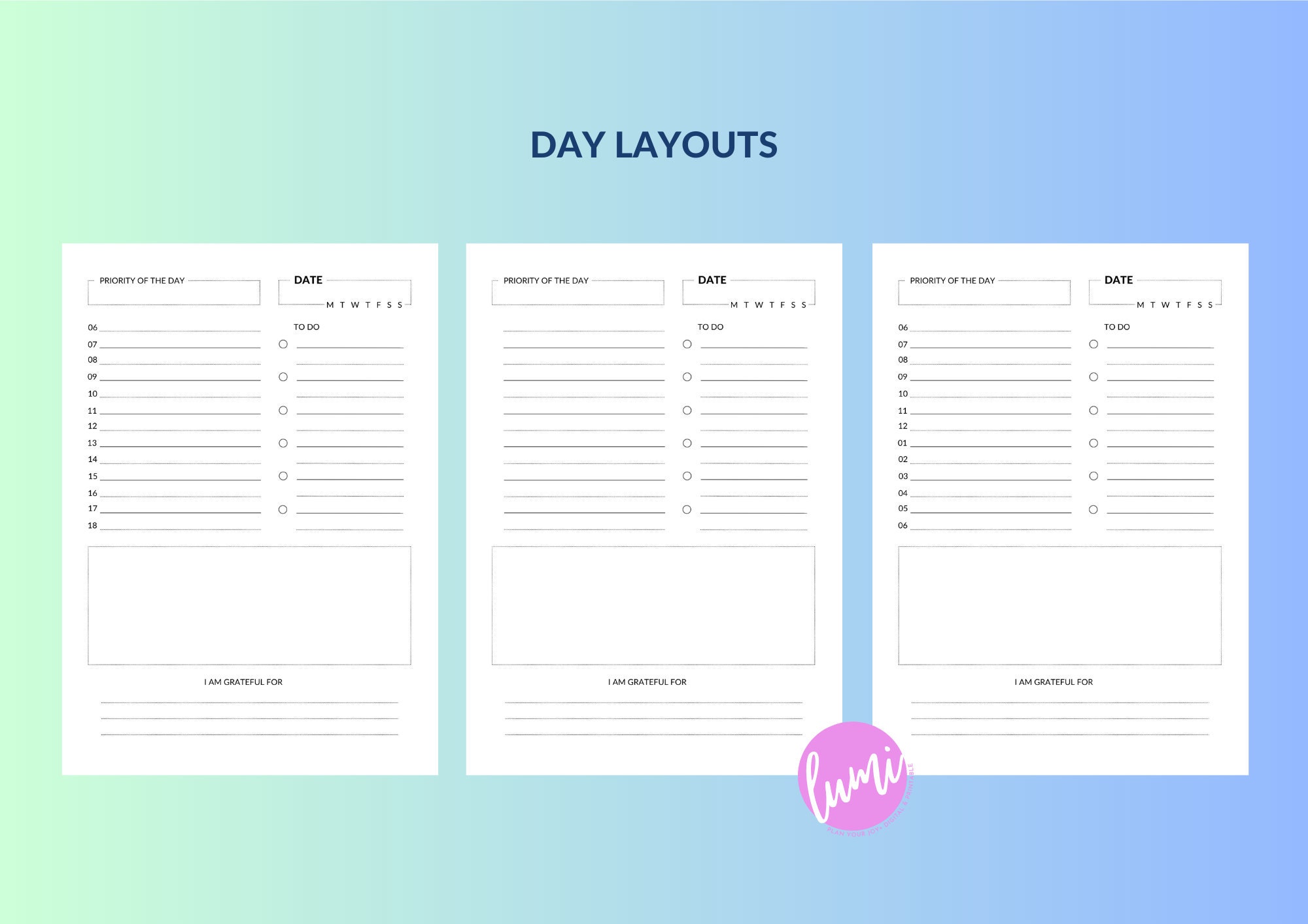 Minimalist Planner Set Undated and Printable, Day Layouts, Week Layouts ...