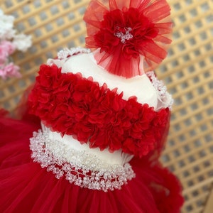 Red Baby Girl Tulle Dress, Girl Puffy Dress, Red Girl Photoshoot Dress, Toddler Tulle Party ...