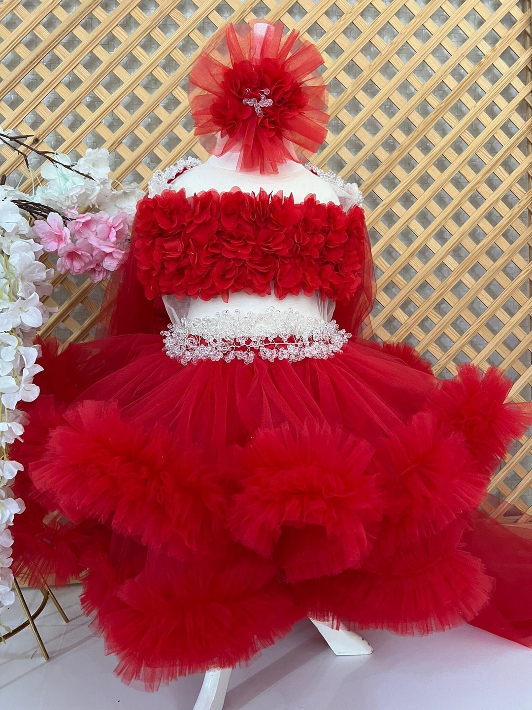 Red Baby Girl Tulle Dress, Girl Puffy Dress, Red Girl Photoshoot Dress, Toddler Tulle Party ...