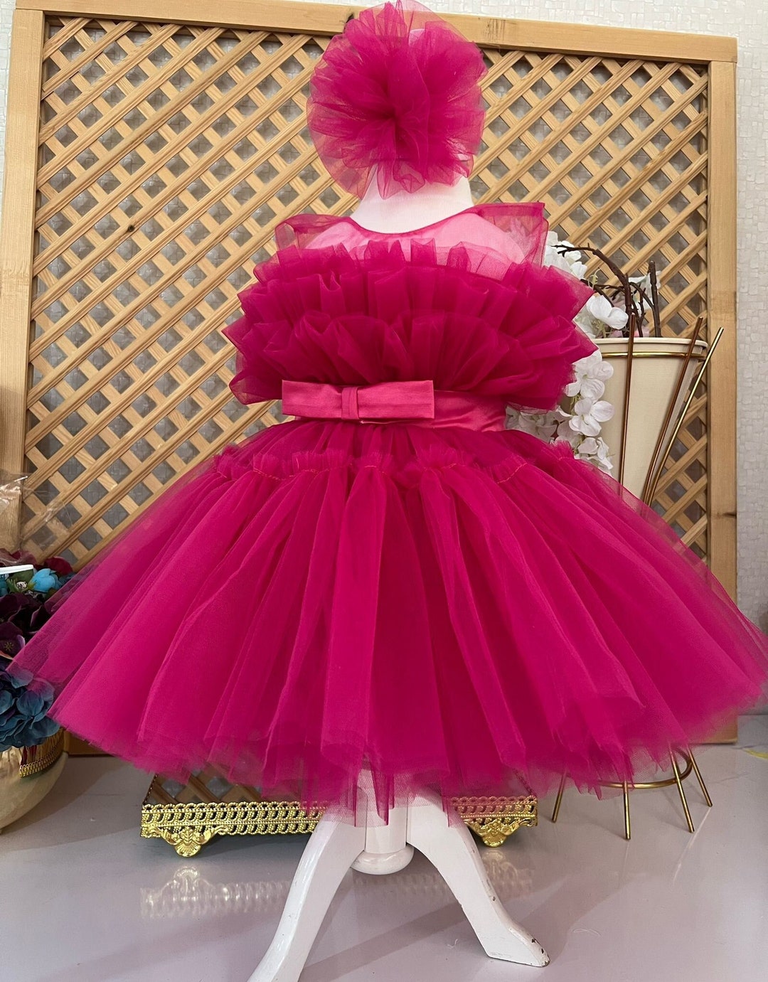 Pink Puffy Princess Baby Dress, Pink Birthday Tutu Dress, Girls Tulle ...