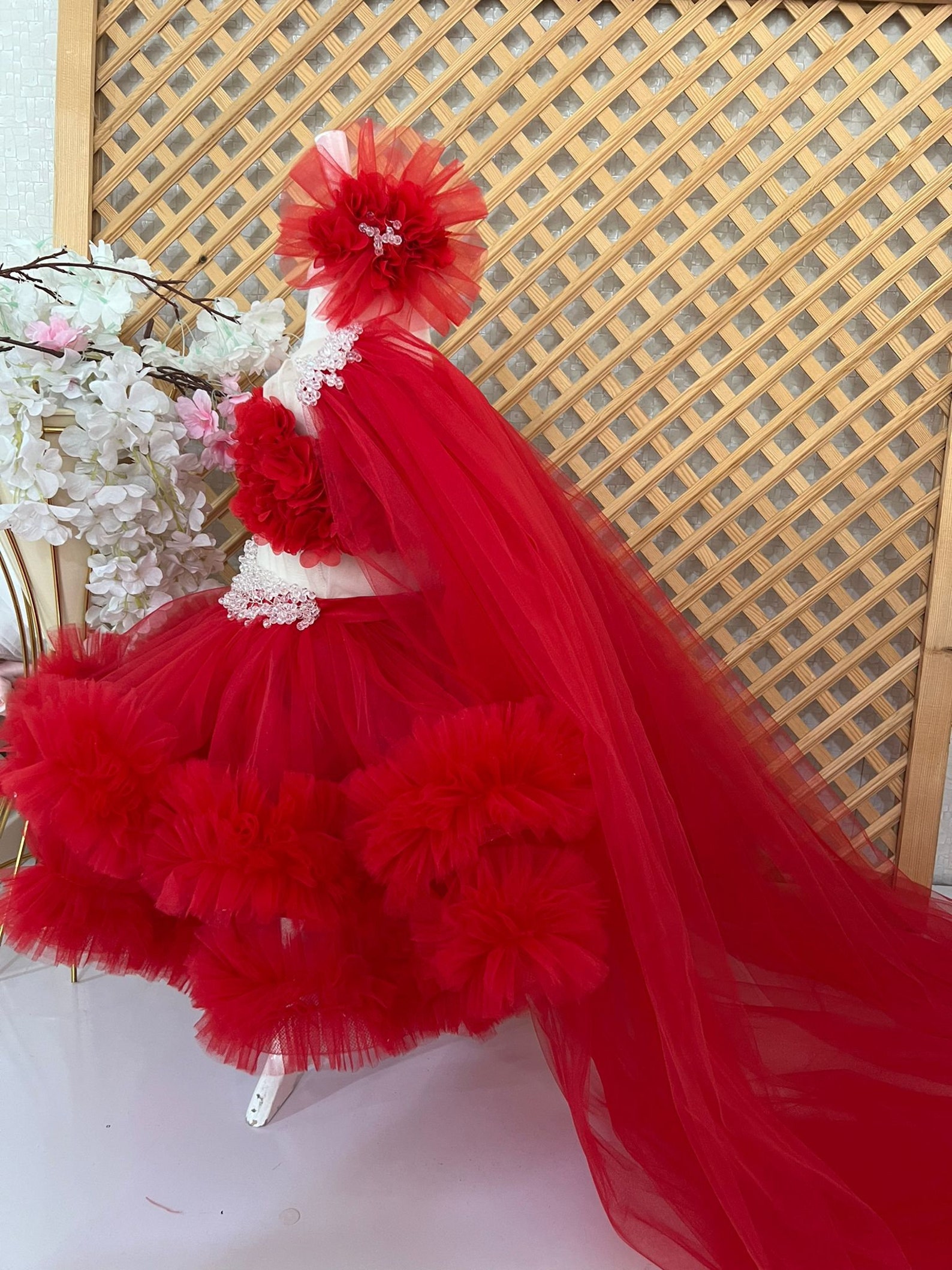 Red Baby Girl Tulle Dress, Girl Puffy Dress, Red Girl Photoshoot Dress, Toddler Tulle Party ...