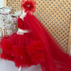 Red Baby Girl Tulle Dress, Girl Puffy Dress, Red Girl Photoshoot Dress, Toddler Tulle Party ...