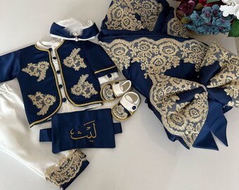 Custom Navy Blue Baby Boy Velvet Luxury Clothes, Personalized Toddler ...