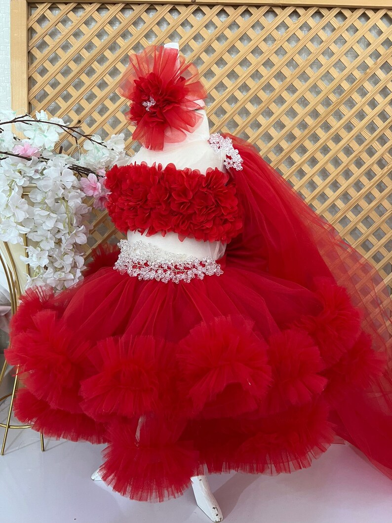 Red Baby Girl Tulle Dress, Girl Puffy Dress, Red Girl Photoshoot Dress, Toddler Tulle Party ...