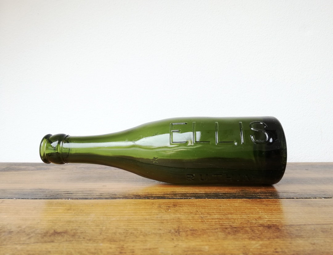 Antique/victorian Ellis Ruthin Green Glass Bottle - Etsy