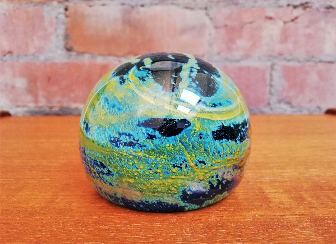 Vintage Maltese Mdina Glass Blue and Yellow 'sea and Sand' Domed ...