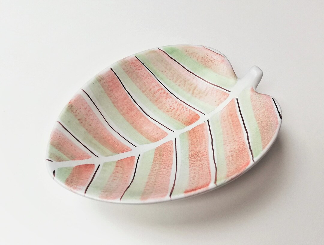 Vintage Denby 'leaf Shaped' Pink and Green Striped Bowl. - Etsy