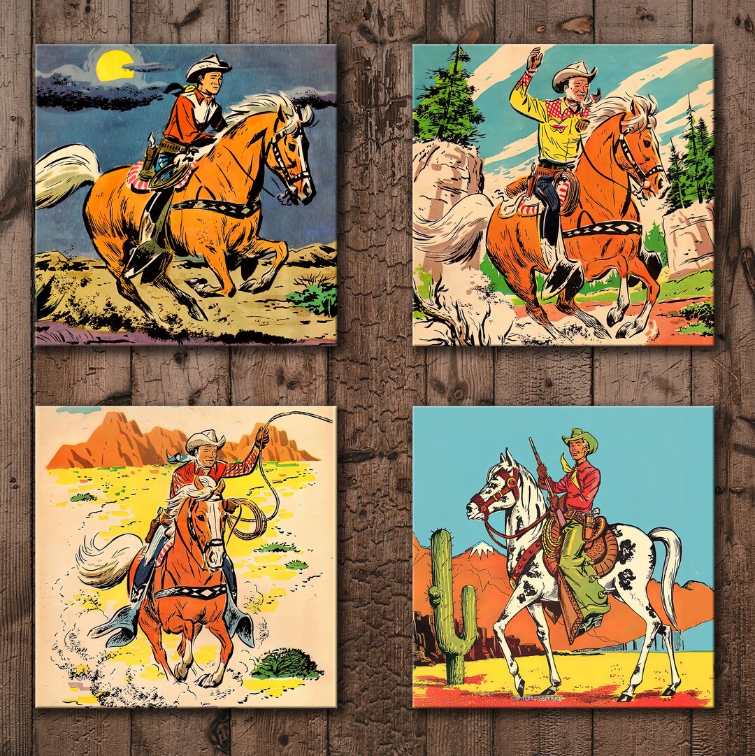 Vintage Western Cowboy Coasters - Wooden Drink Coasters - 4 X 4 - High ...