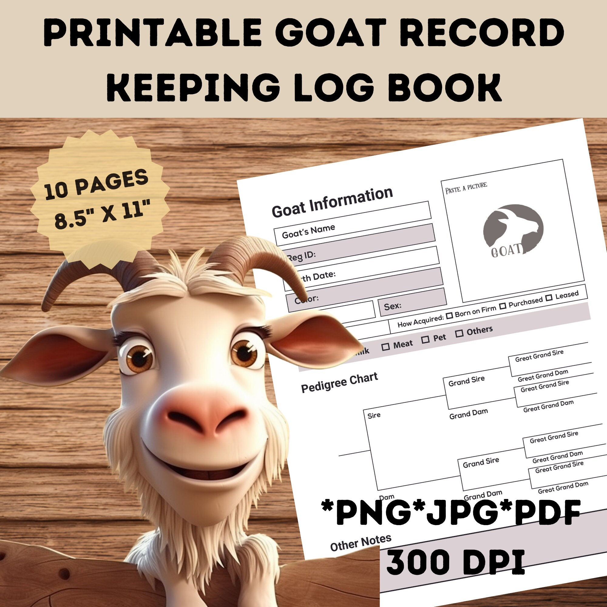 Printable Goat Record Keeping Log Book10 Pages PNG JPG - Etsy