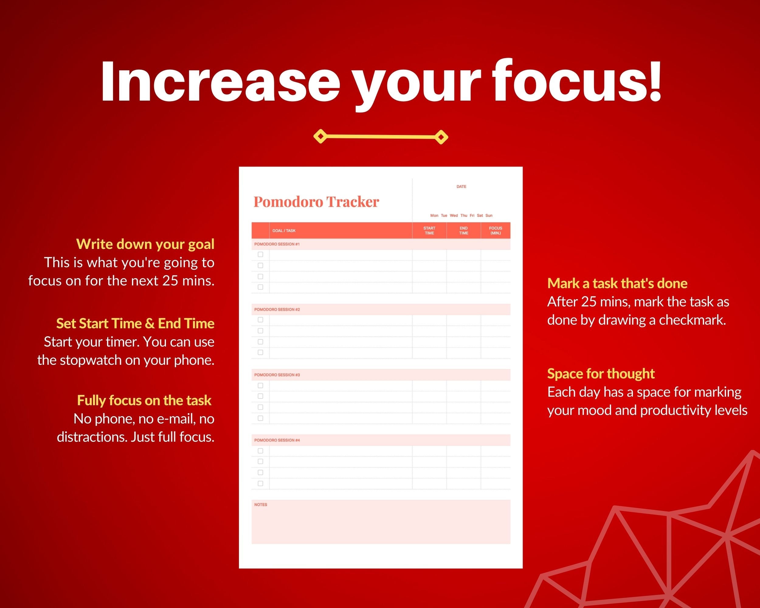 Printable Pomodoro Tracker Day Planner Focus Planner Time - Etsy